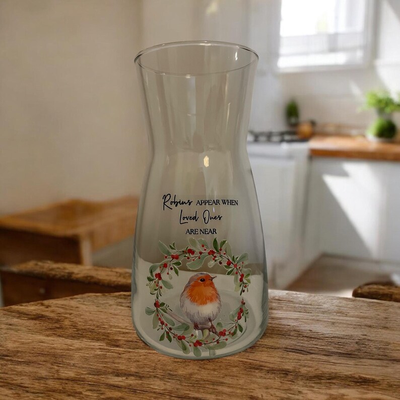 Decorative Glass Vase With Robin Design Robins Appear When Loved Ones ...