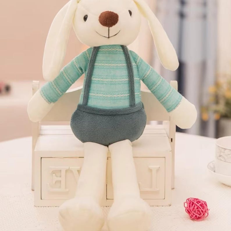 Long Ear Rabbit Plush Toy 40cm Cute Bunny Doll With Overalls Soft ...