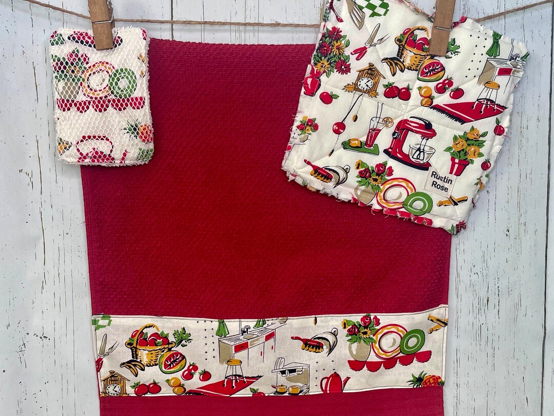 Handmade Kitchen Towel Set/ Vintage Look - Etsy