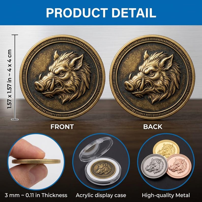 Boar Vintage Bronze Collectible Coin Custom Engraving Hunter Gift ...