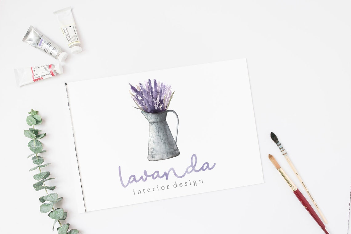 Custom Logo -lavender Logo -watercolor Floral Logo - Watermark ...