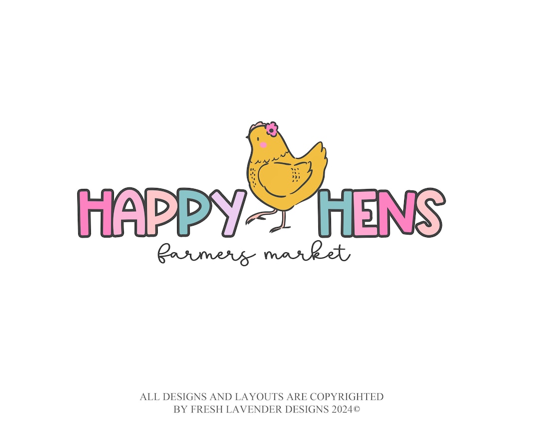 Hen Logo, Farm Logo, Chicken Logo, Whimsical Logo, Custom Logo, Premade ...