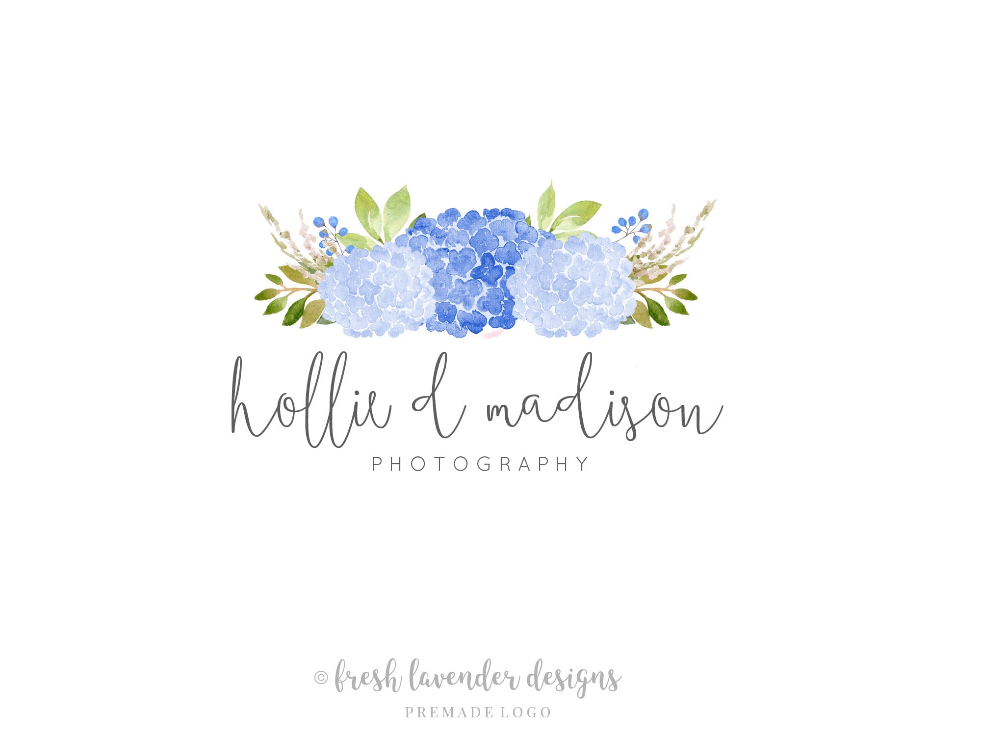 Square logo Hydrangea logo set Circle logo Feminine logo blue Mini ...