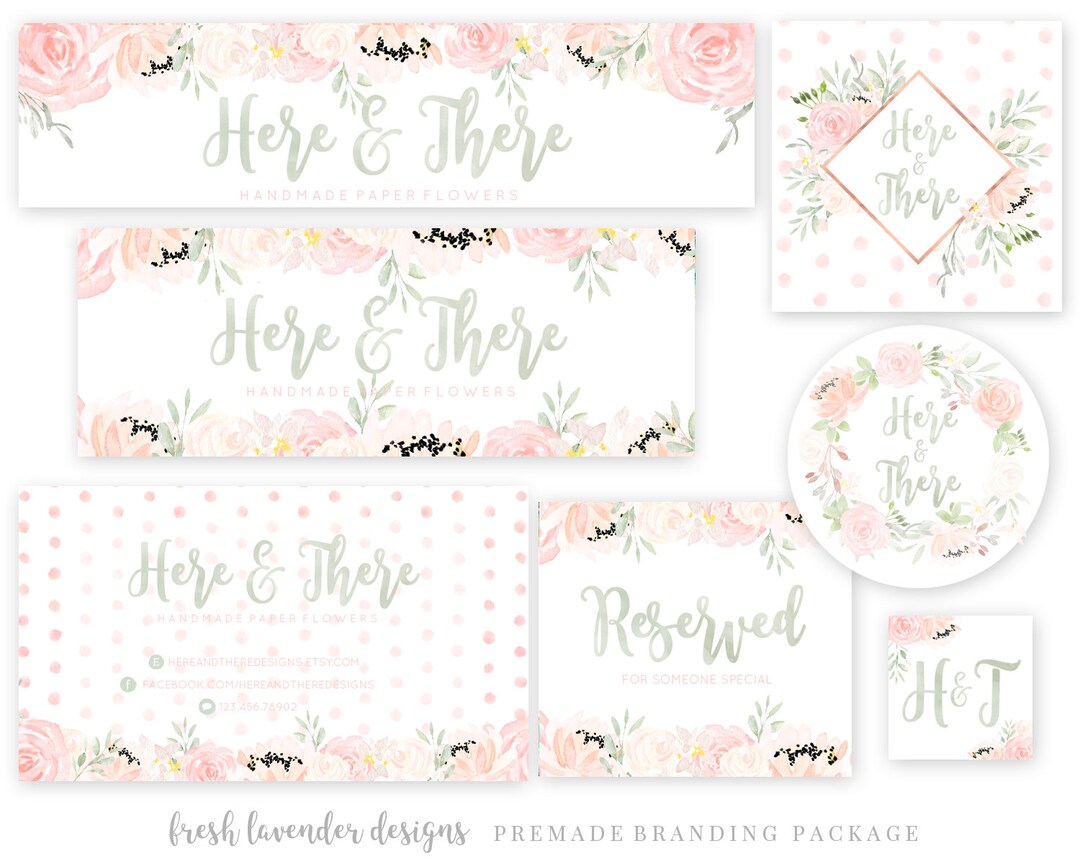 Shabby Chic Banner Set, Blog Header Set With Floral , Business Card ...