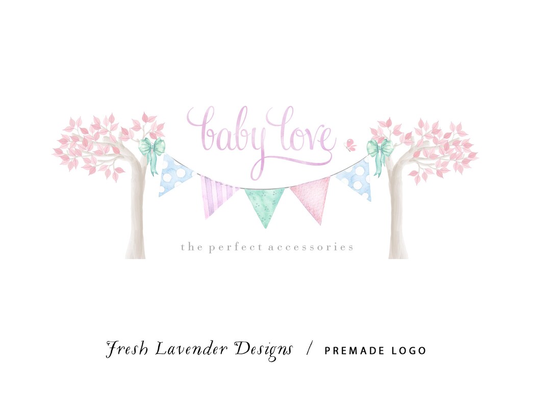 Bunting Logo / Watercolor Logo / Custom Logo / Baby Logo / Whimsical ...