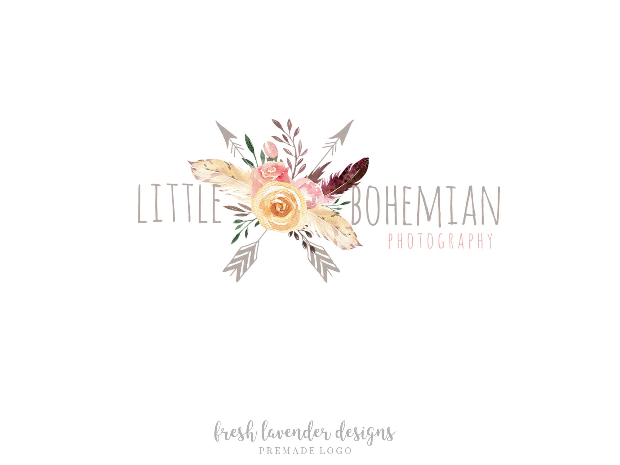 Custom Logo, Bohemian Logo, Premade Logo With Arrows, Watercolor Logo ...