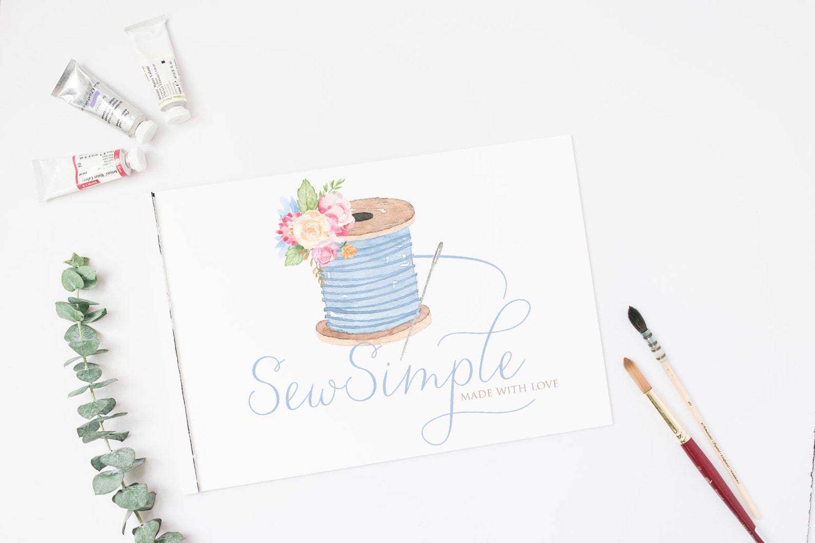 Custom Logo, Custom Sewing Logo, Watercolor Sewing Logo, Knitting Logo ...