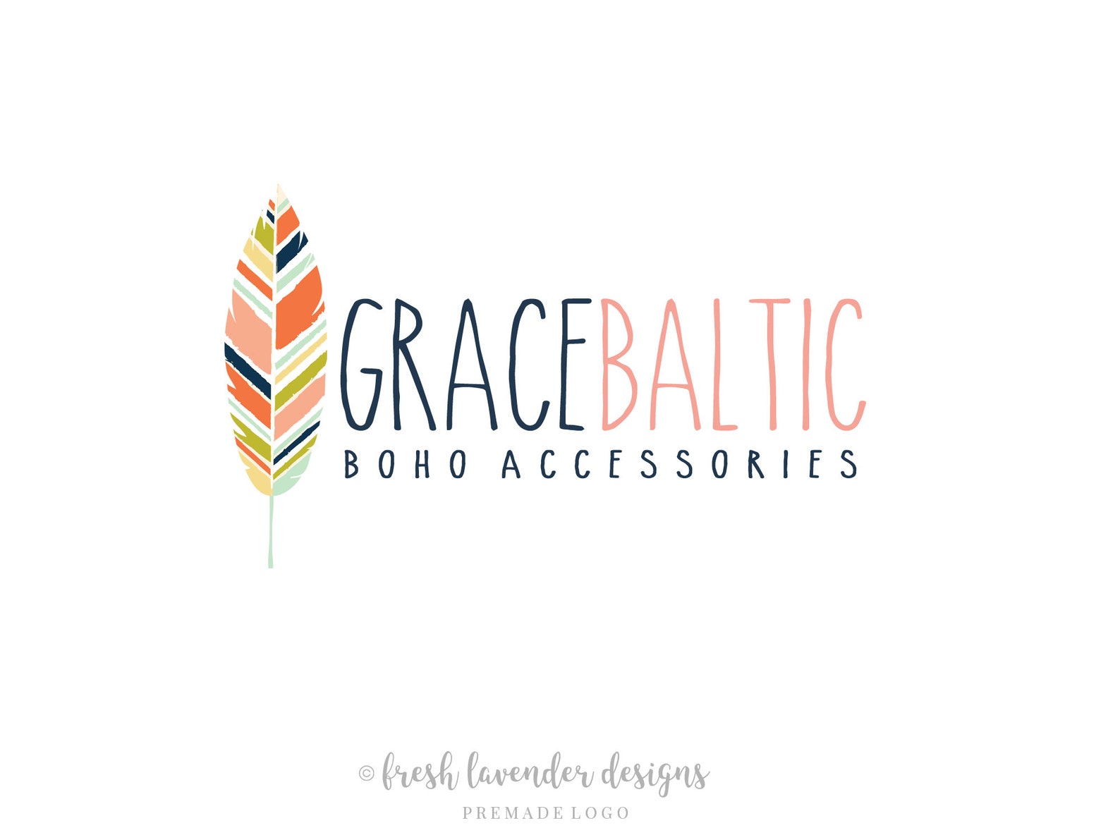 Feather Logo, Custom Logo, Premade Logo, Logo Design, Boho Logo ...