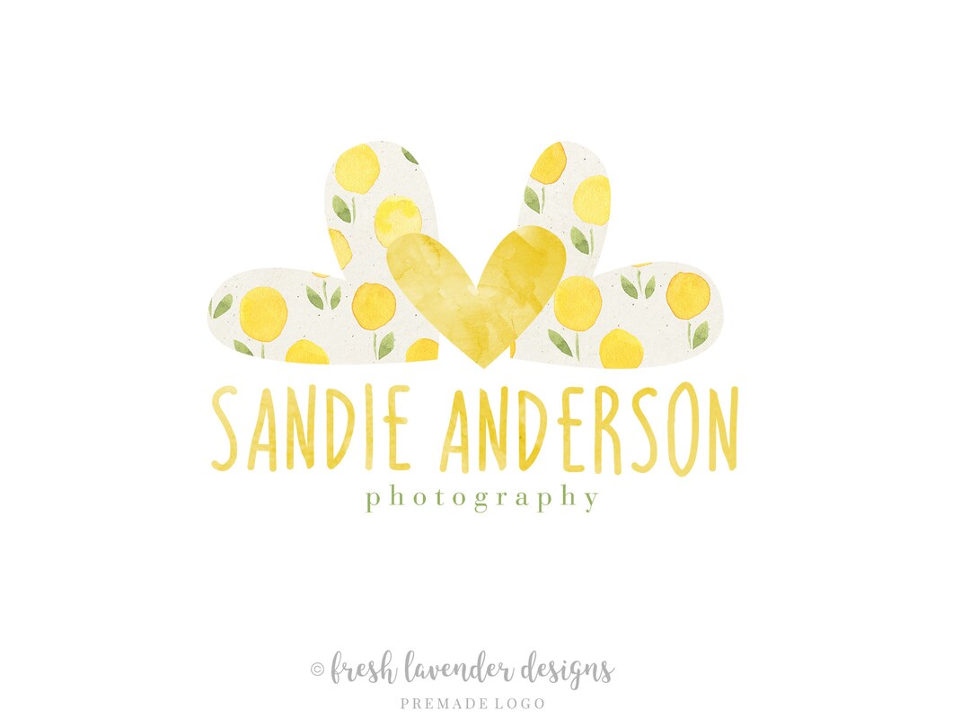 Lemon Logo, Heart Logo, Custom Logo, Logo Design, Premade Logo, Yellow ...