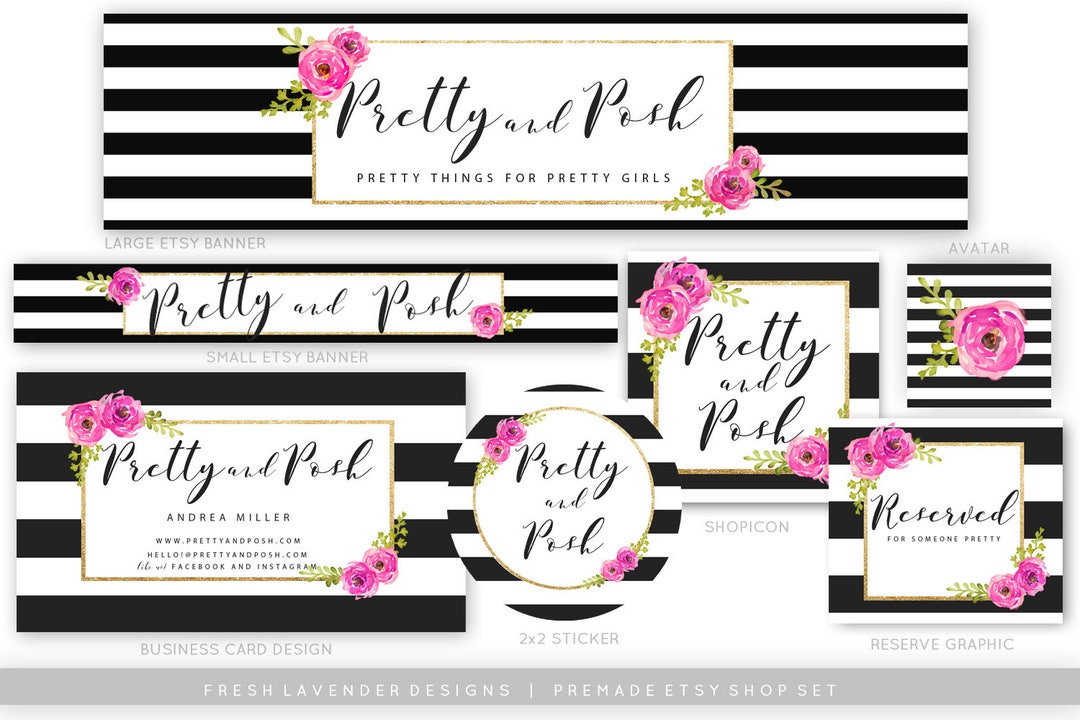 Floral Etsy Set - Striped Etsy Set - Chic Etsy Banner - Custom Etsy ...