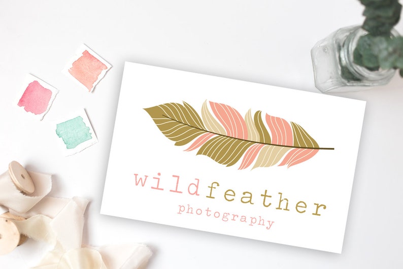 Feather Logo, Custom Logo, Premade Logo, Bohemian Logo, Logo Design ...