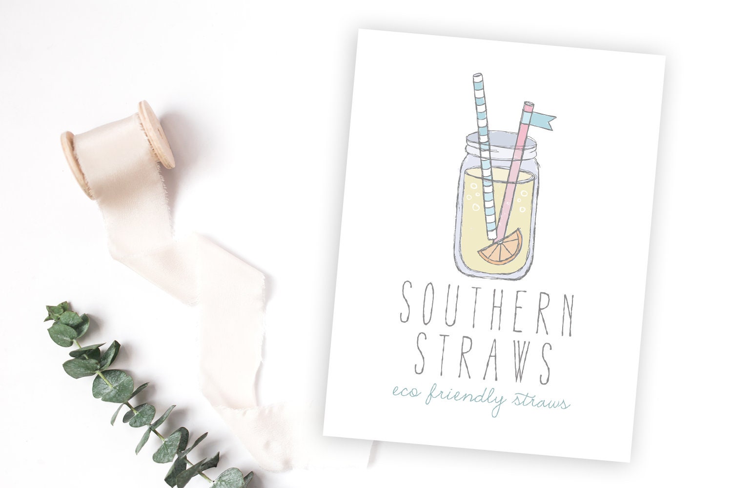 Straw Logo, Mason Jar Logo, Southern Logo, Custom Logo, Premade Logo ...