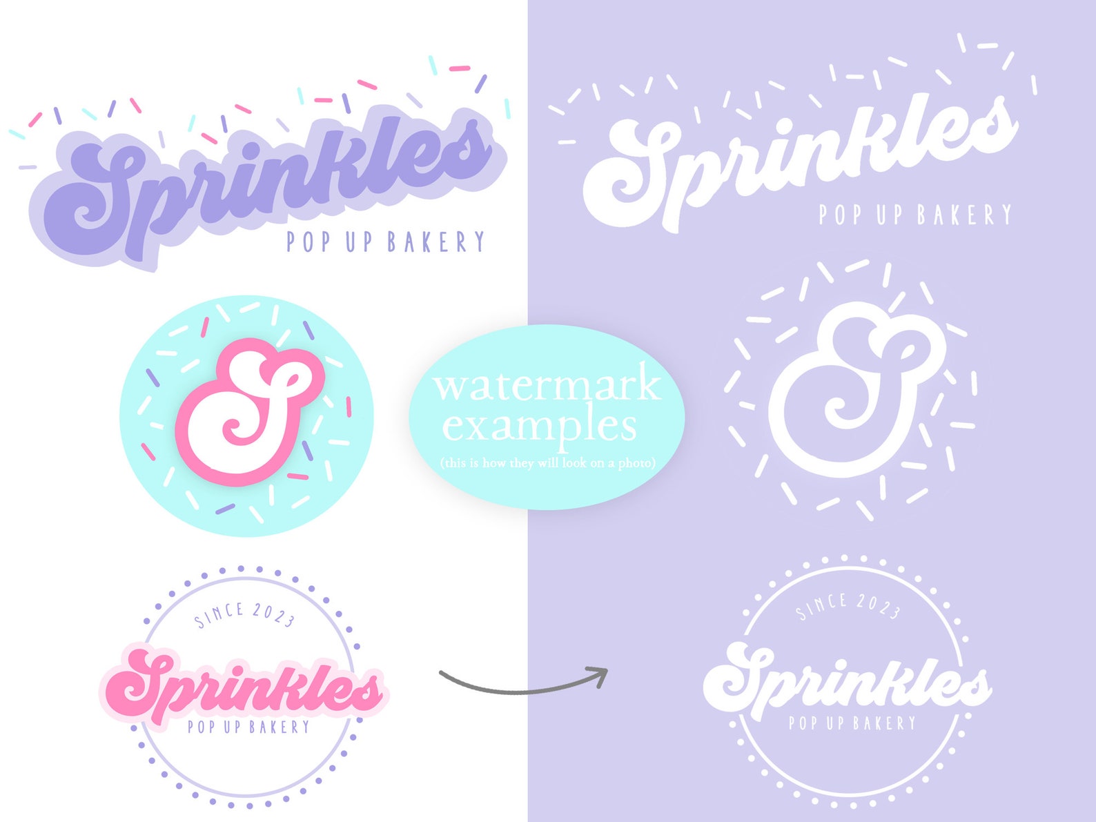 Sprinkle Bakery Logo Design: Custom Rainbow Branding Kit - Etsy