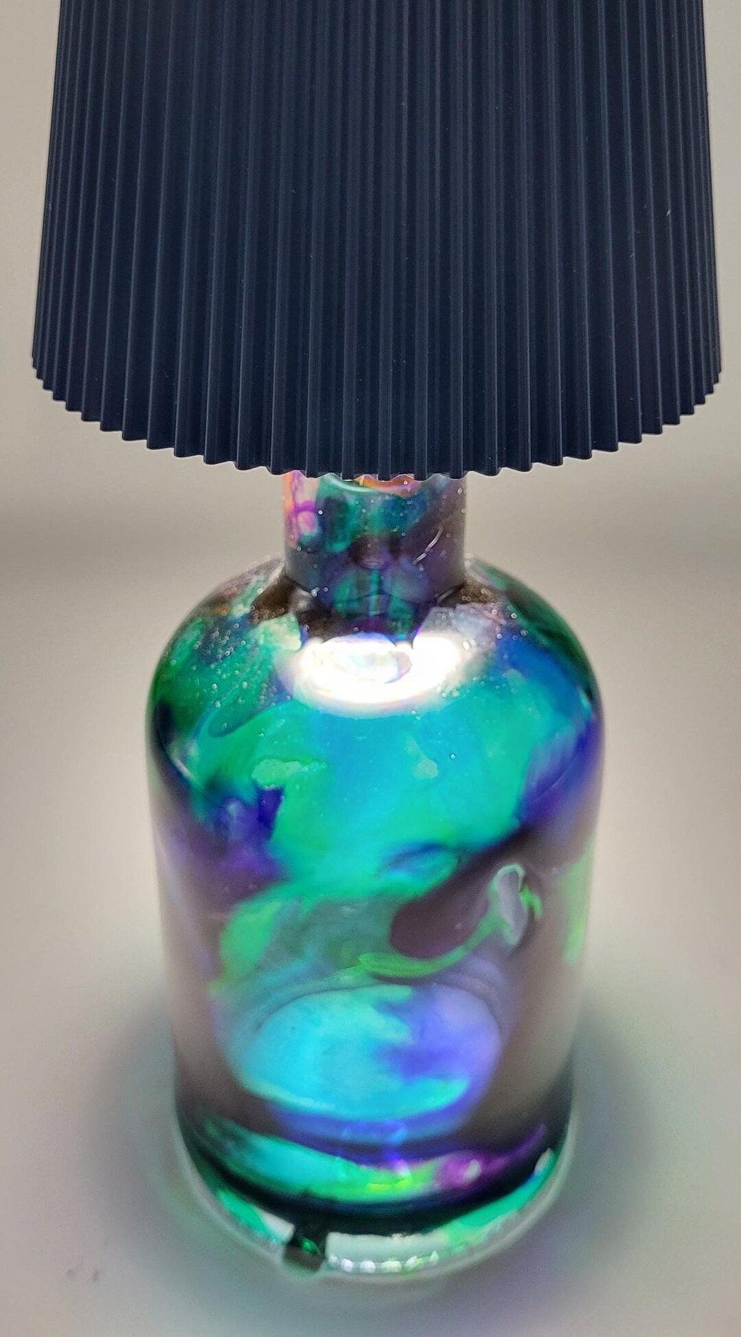 Hand-decorated Glass Bottle Lamp, Blue Green Alcohol Ink Finish ...