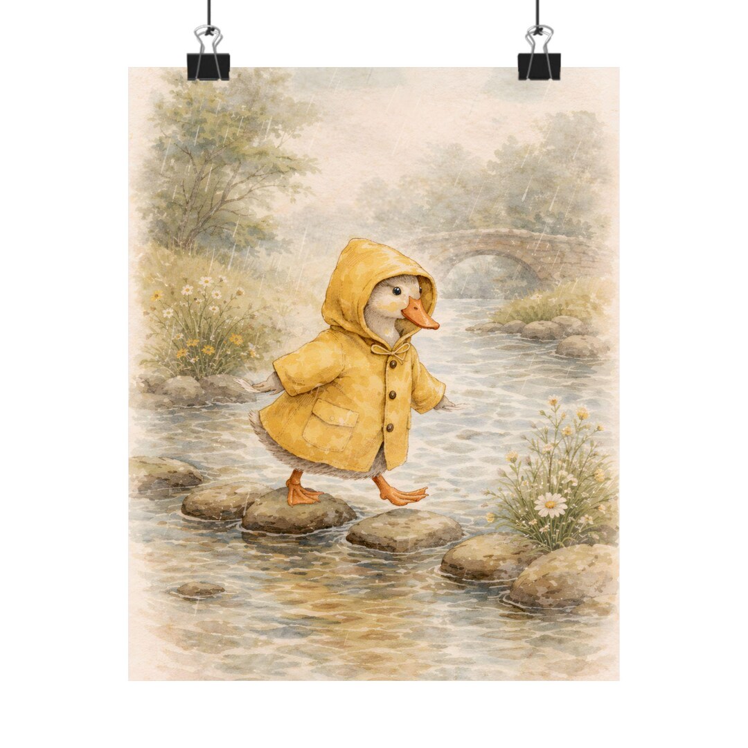 Duck in Yellow Raincoat Poster | Matte Vertical Nursery Art - Etsy