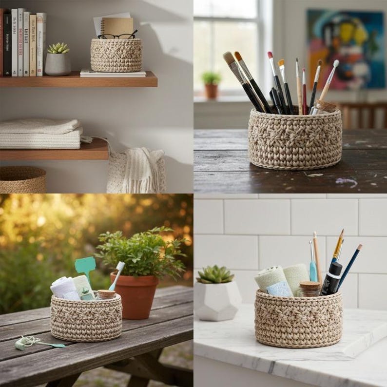 Star Stitch Crochet Basket, Crochet Home Organizer, Minimal Crochet ...
