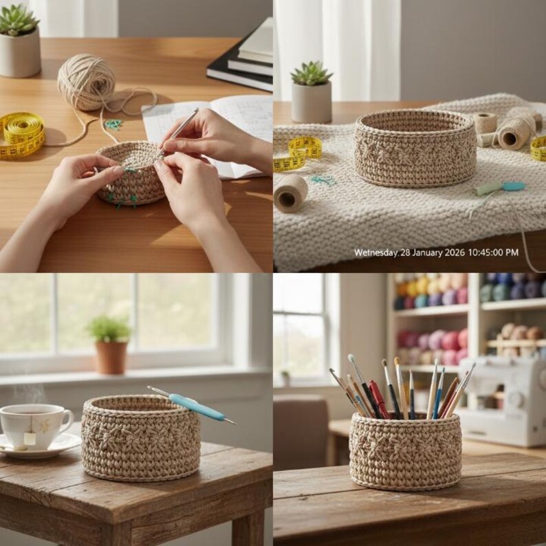 Star Stitch Crochet Basket, Crochet Home Organizer, Minimal Crochet ...