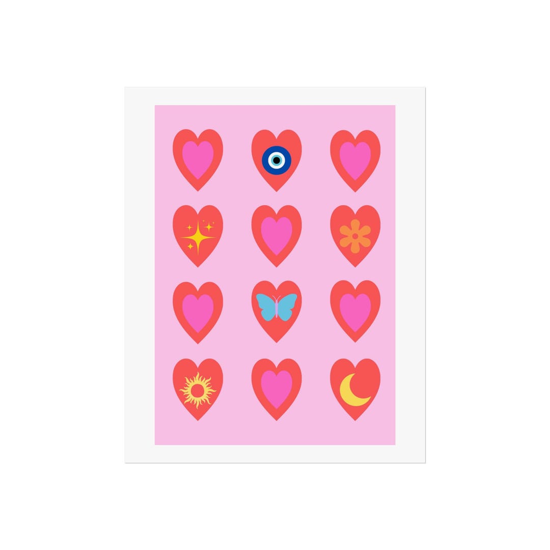 Heart Icons Art Print Poster | Pink Pop Hearts Wall Art - Etsy