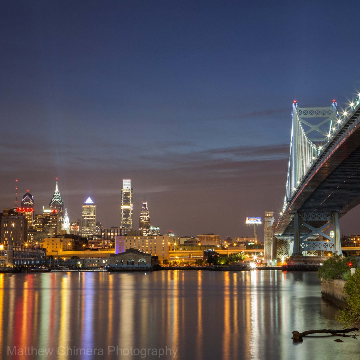 Philly Skyline at Night - Ben Franklin Bridge - Philadelphia ...