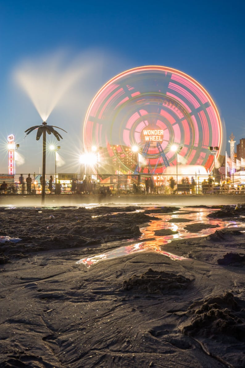 Coney Island Wonder Wheel at Night - Brooklyn Amusement Park - New York ...