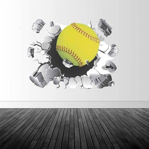 Softball Wall Decal, Busting Wall Decal, Sports Ball Decal, Girl's ...