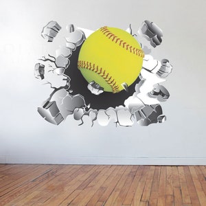 Softball Wall Decal: Busting Wall Graphic, Sports Decor - Etsy