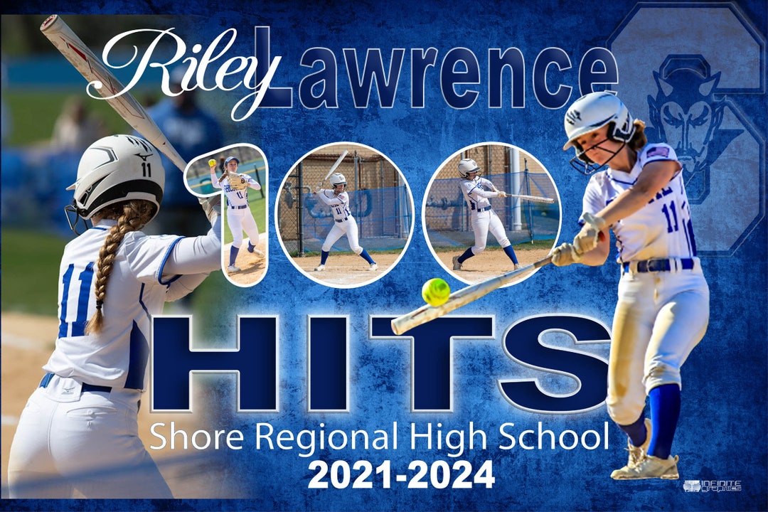 100 Hits Banner, 100 Baseball Hits, Accomplishment Banner, Softball 100 ...