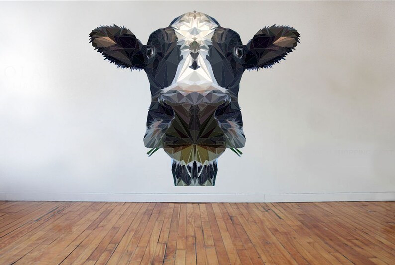 Cow Wall Decal Low Poly Cow Cow Sticker Vinyl Wall Decal - Etsy