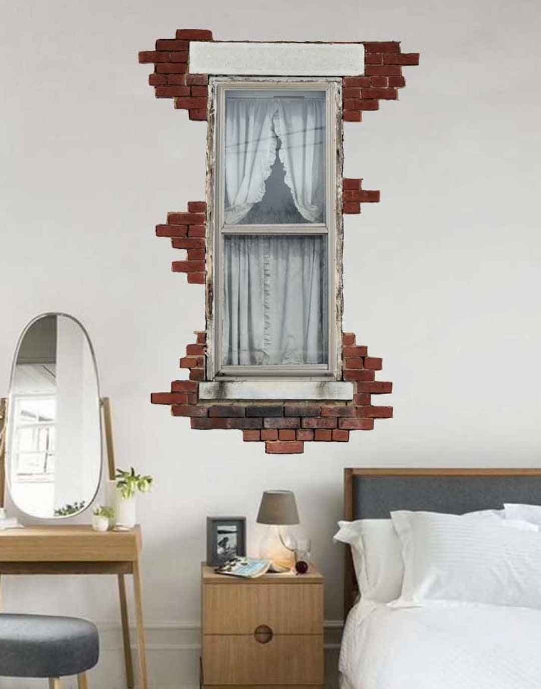 Brick Window Decal, Vinyl Wall Decal, Old Window Art, Home Decor ...