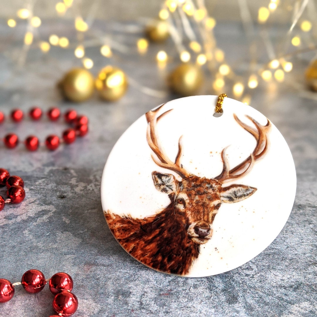 Personalised Ceramic Stag Christmas Decoration - Etsy