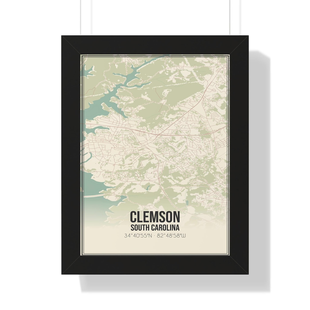 Clemson South Carolina Aerial Map and Coordinates | Framed Wall Art - Etsy