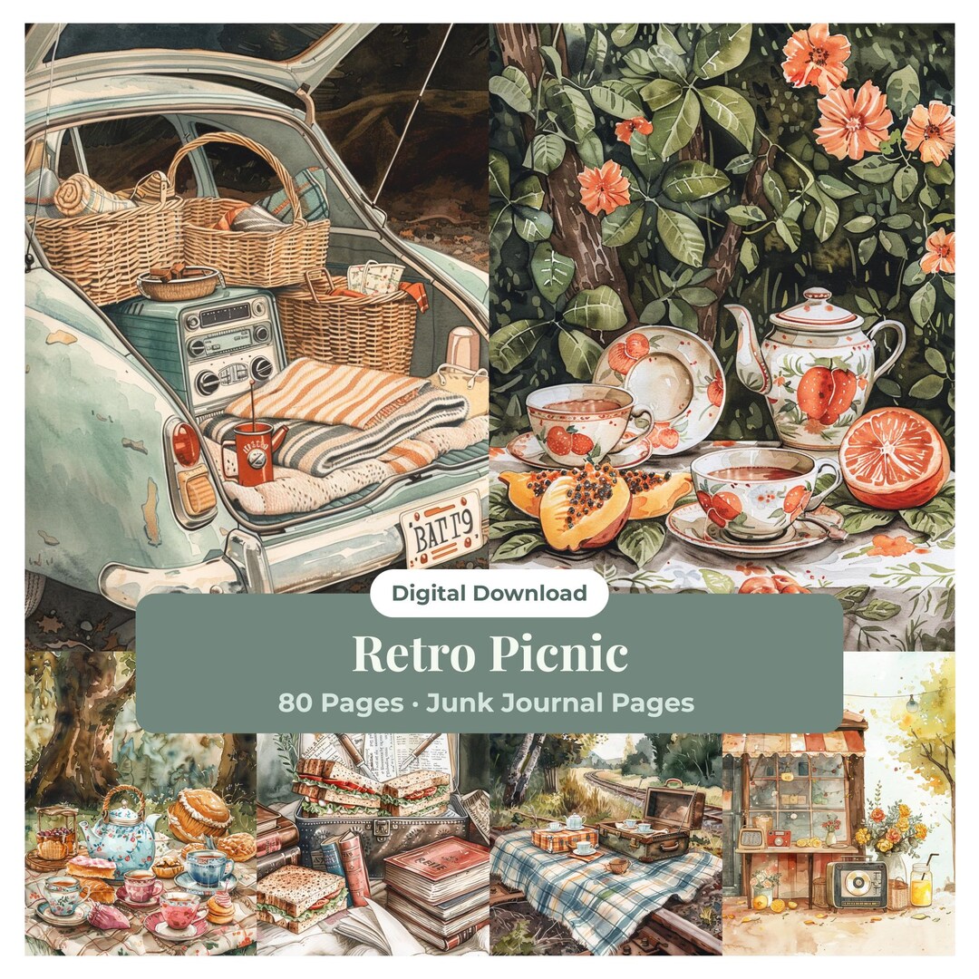 Retro Picnic Junk Journal Kit, Vintage Summer Picnic Printable Pages ...