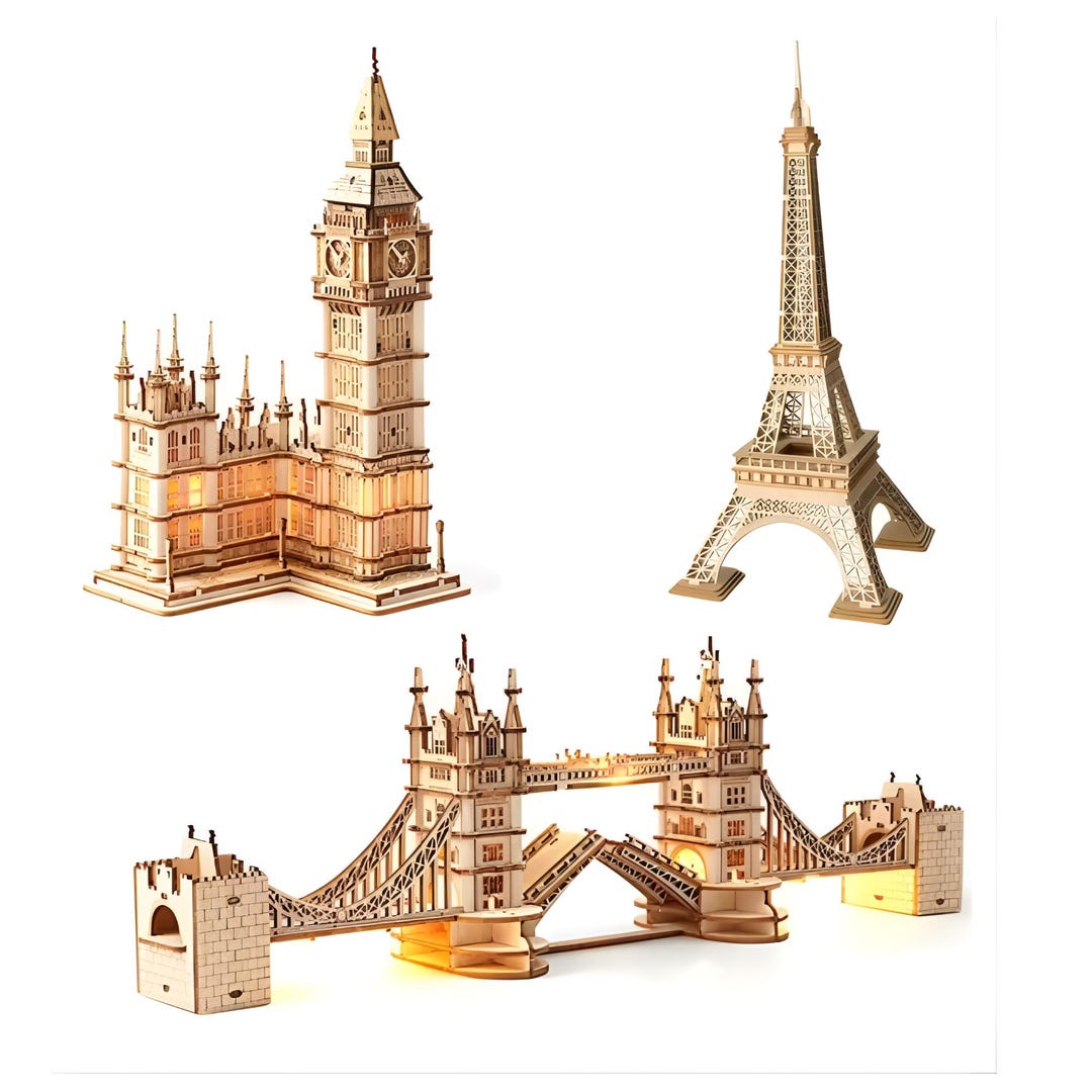 3D Wooden Landmark Puzzle Set | Tower Bridge, Big Ben, Eiffel Tower ...