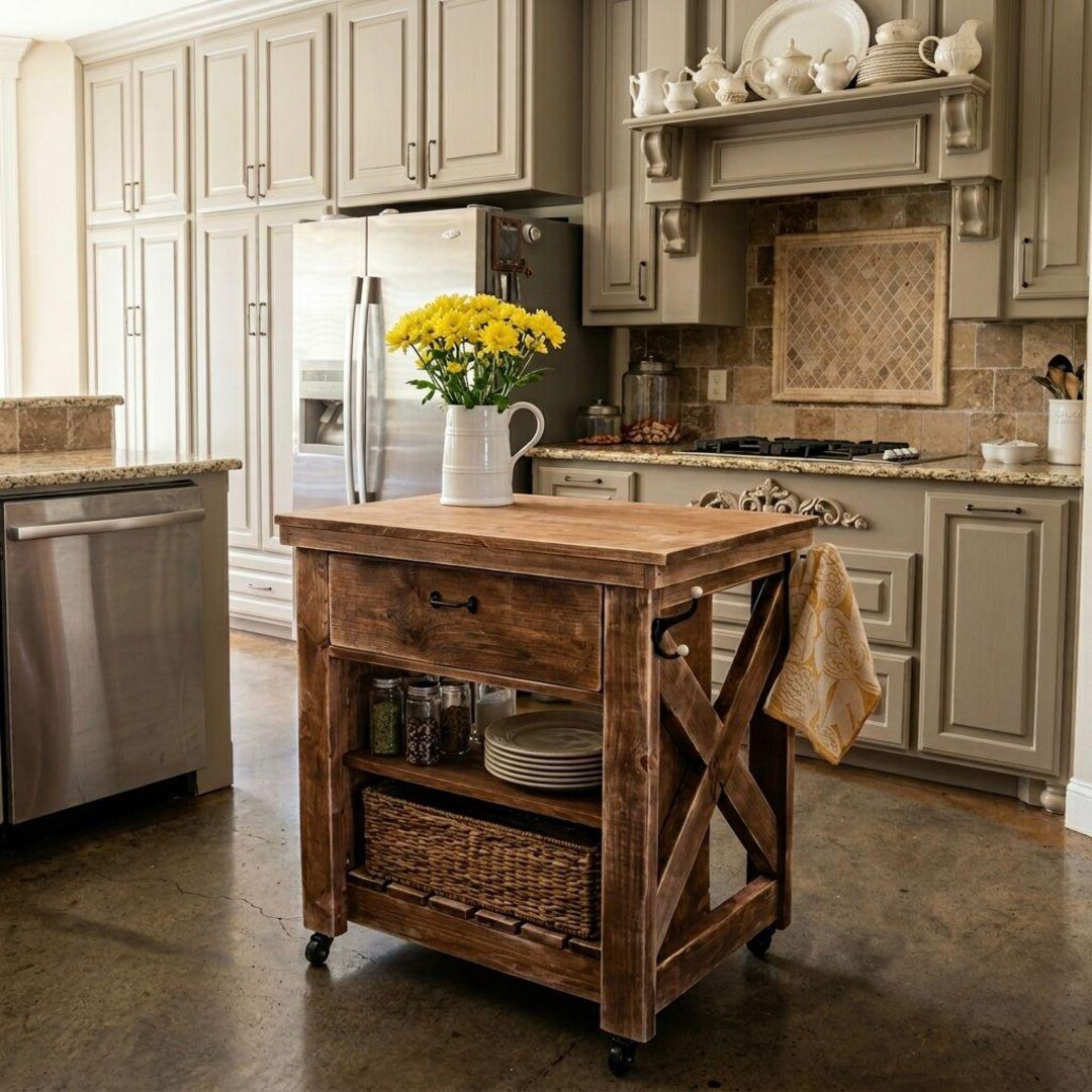 Rustic X Rolling Kitchen Cart Plan | Farmhouse DIY Woodworking ...