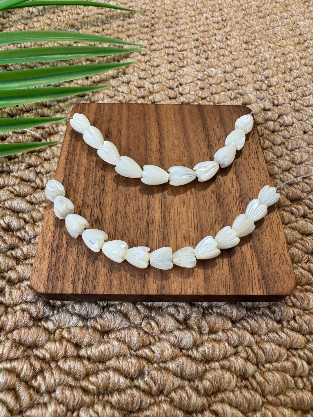 Hand Carved Mother of Pearl Pikake Beads - Natural White Shell Jasmine ...