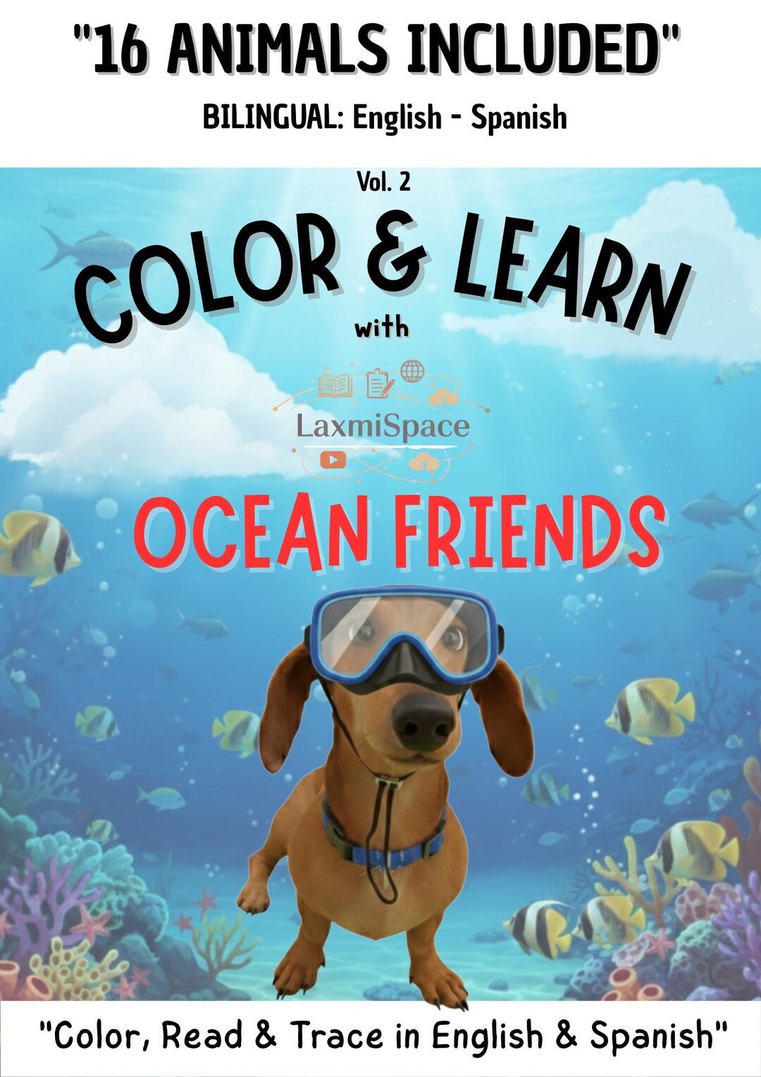 Bilingual Ocean Animals Coloring Book: English Spanish Learn (printable ...