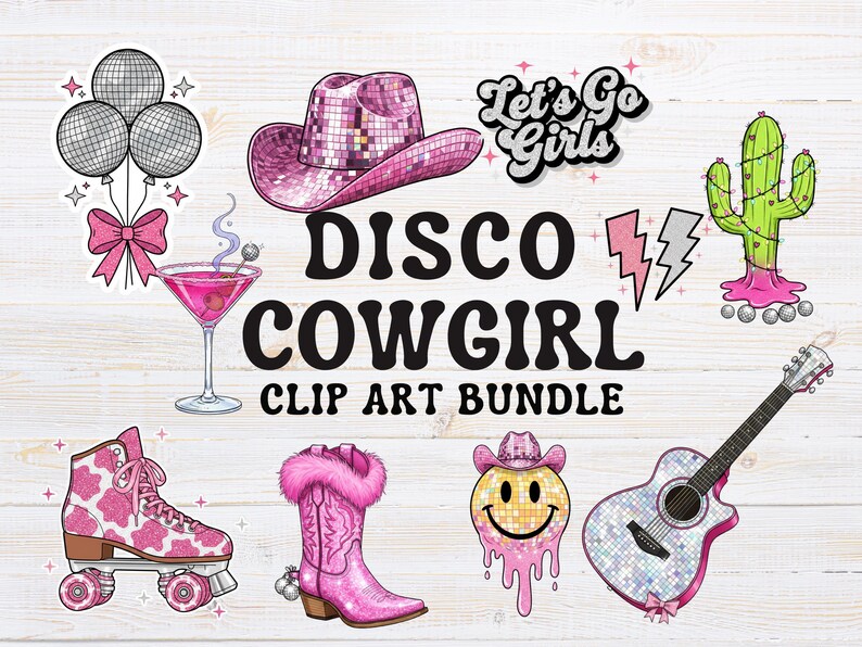 Disco Cowgirl PNG Clipart Bundle, Retro Western Graphics (instant ...