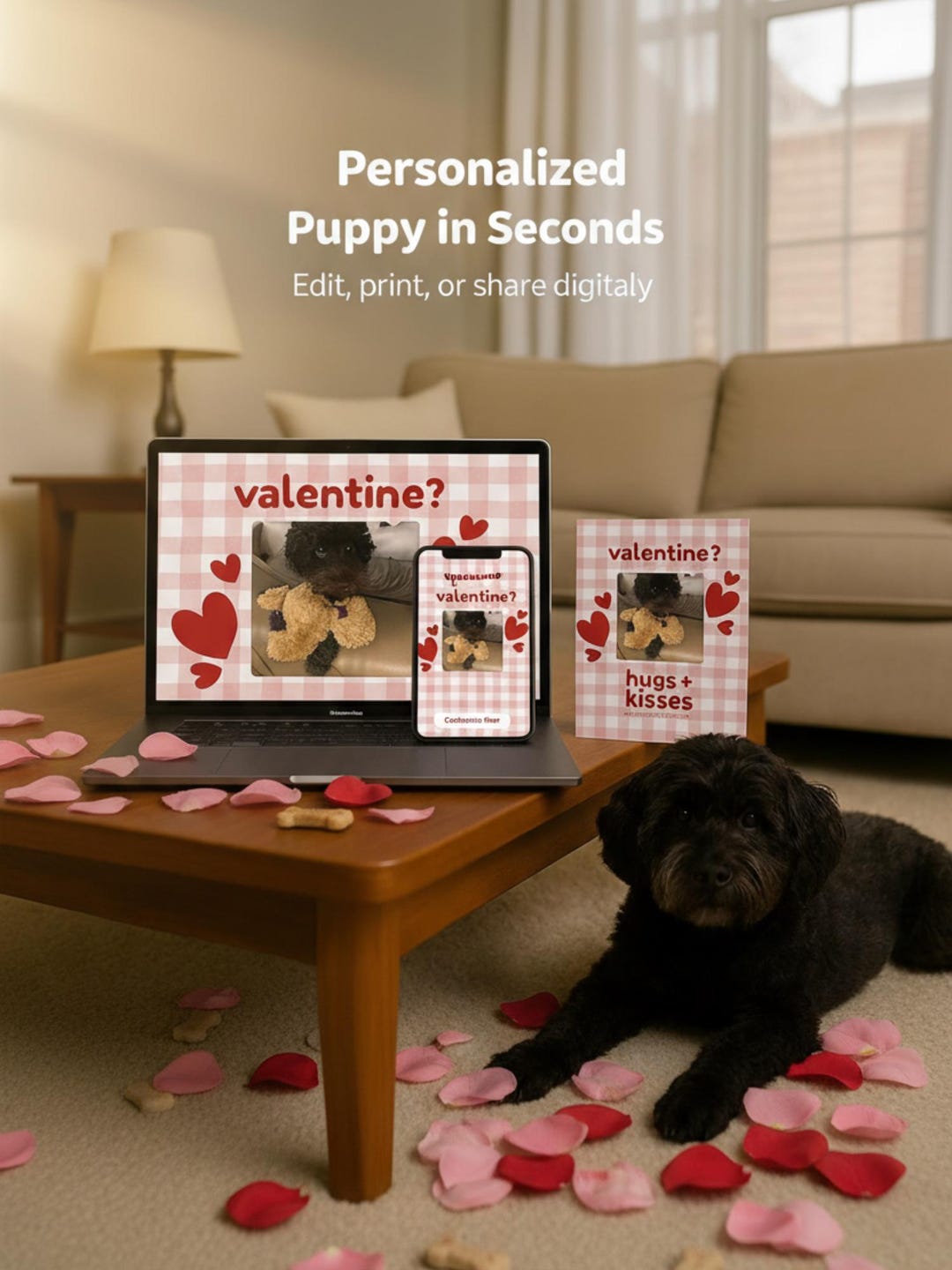 Dog Valentines Day, Canva Valentine Card Template, Printable Photo ...