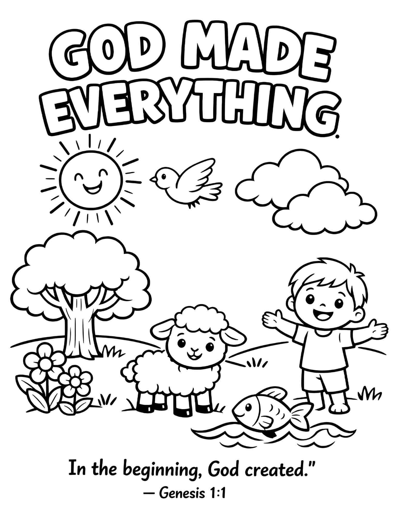 God Made Everything Coloring Page | Bible Creation Printable for ...