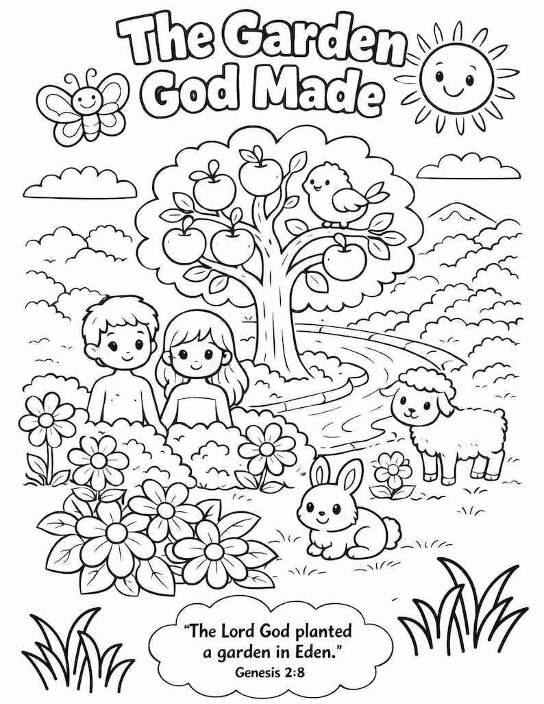 Garden of Eden Coloring Page | Christian Bible Printable (PDF Download ...