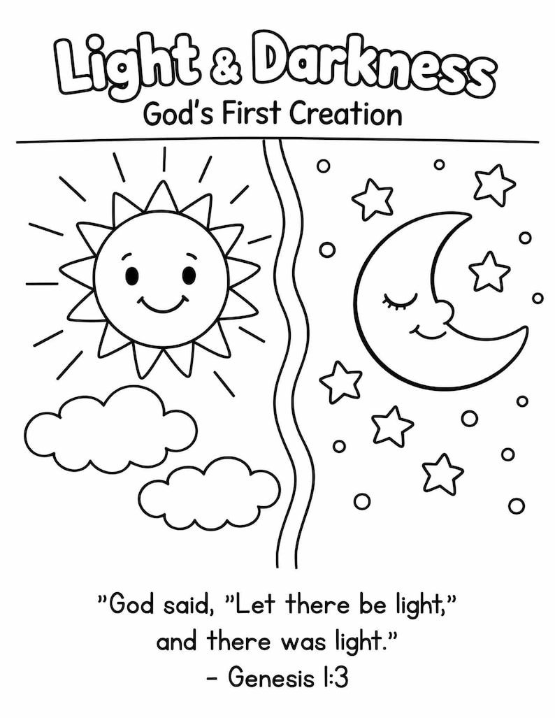 Genesis 1:3 Coloring Page | God's Creation Printable (PDF/PNG) - Etsy