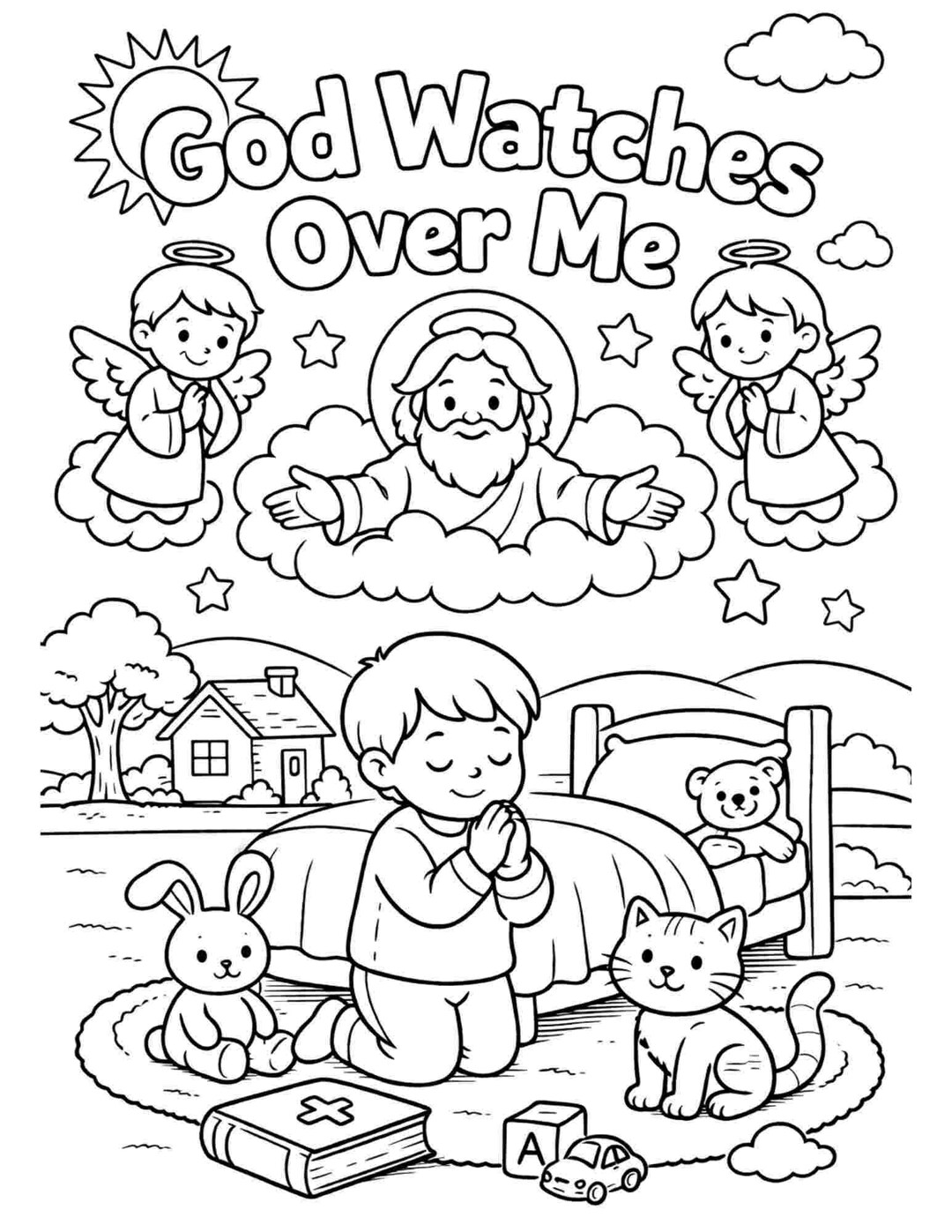 God Watches Over Me Coloring Page – Preschool Bible Activity ...