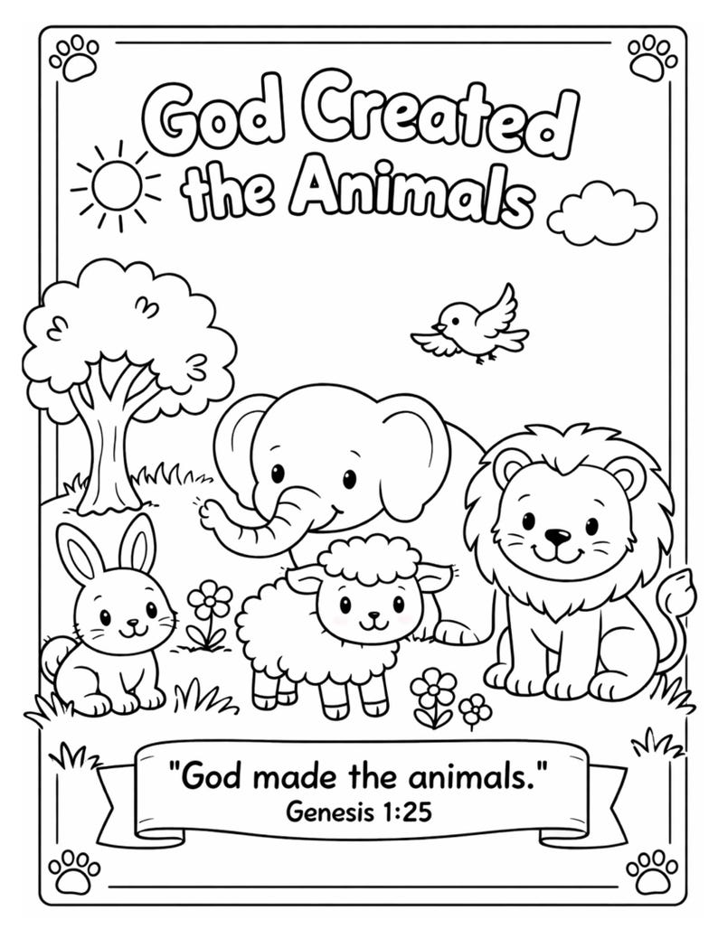 God Created the Animals Coloring Page | Preschool Bible Activity ...