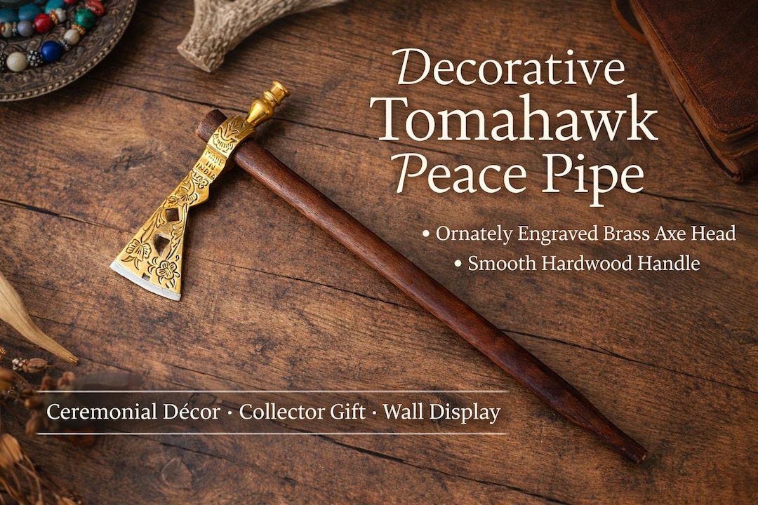 Handcrafted Decorative Tomahawk Peace Pipe 18 Inches – Brass Etched ...