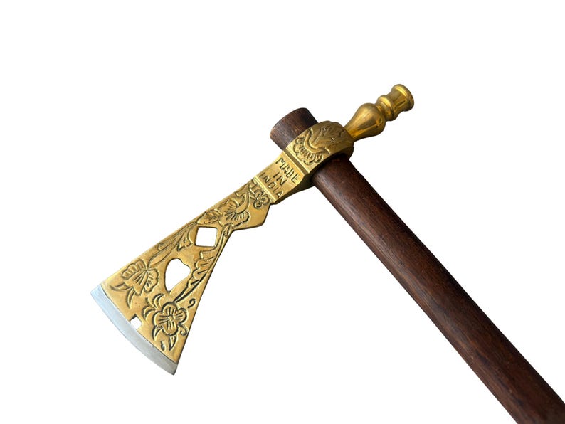 Handcrafted Decorative Tomahawk Peace Pipe 18 Inches – Brass Etched ...