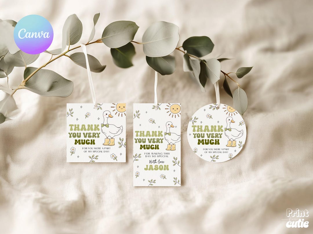One Silly Goose Thank You Tags – Round Square Rectangle (editable Canva ...