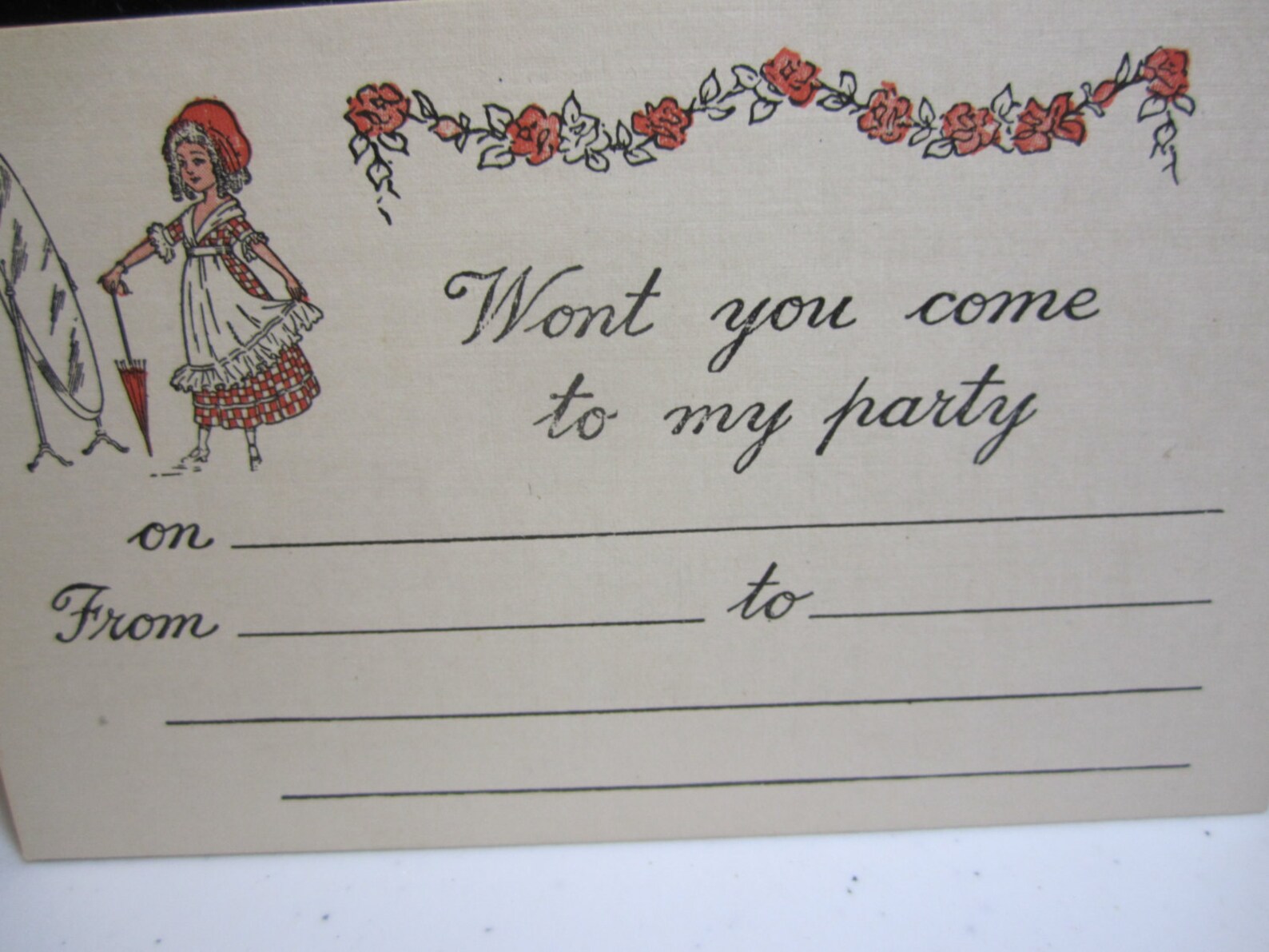 Unused 1910's-20's Party Invitation Graphics of a 18th Century Dressed ...