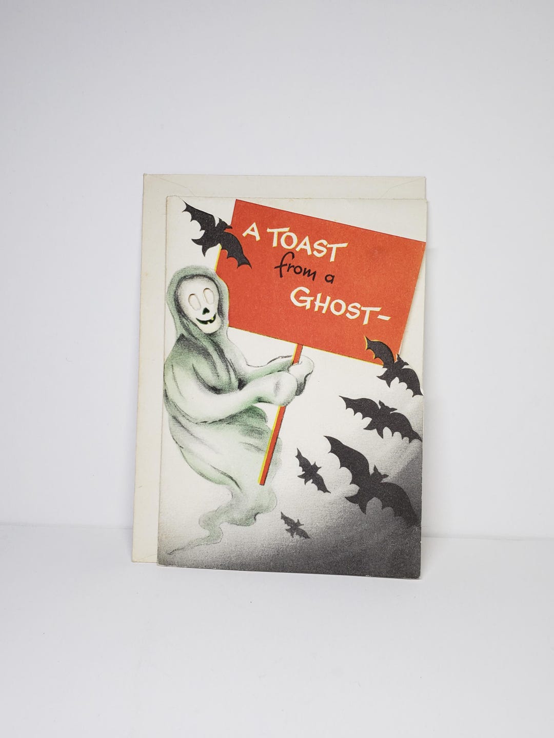 Vintage Unused 1950’s Gibson Halloween Greeting Card Creepy Ghost ...
