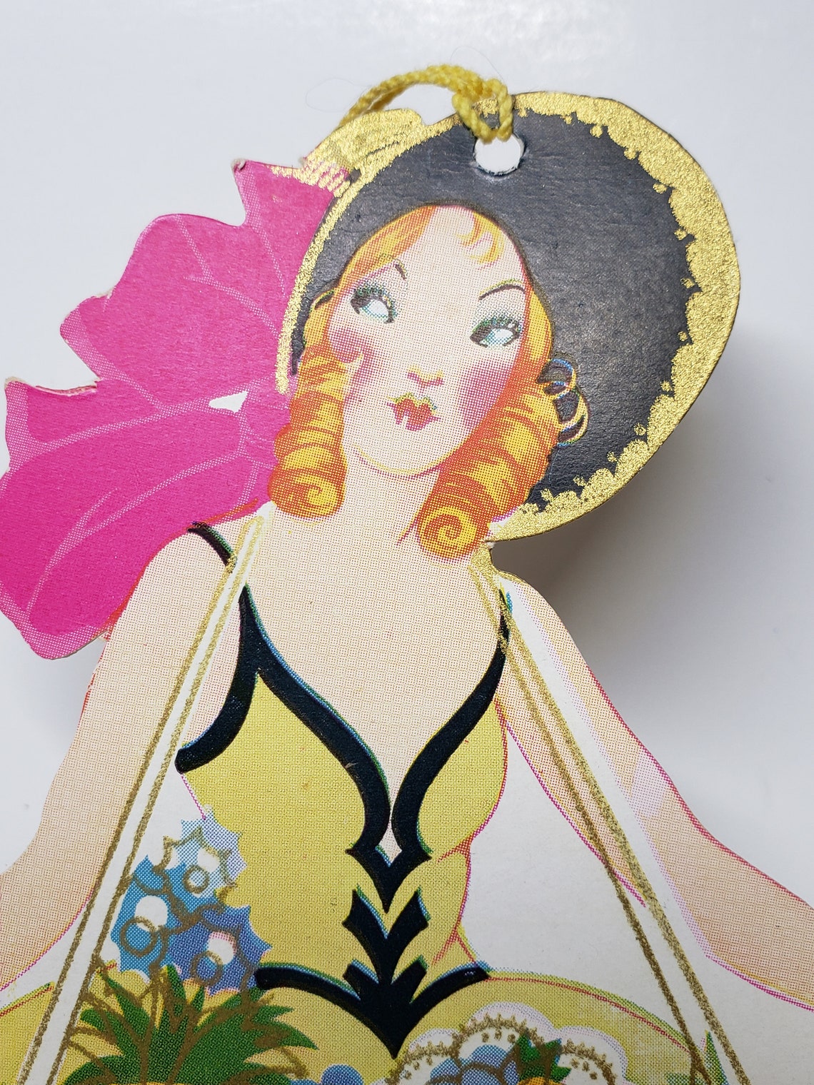 Art Deco 1930's Unused Die Cut Gold Gilded Bridge Tally Pretty Lady in ...