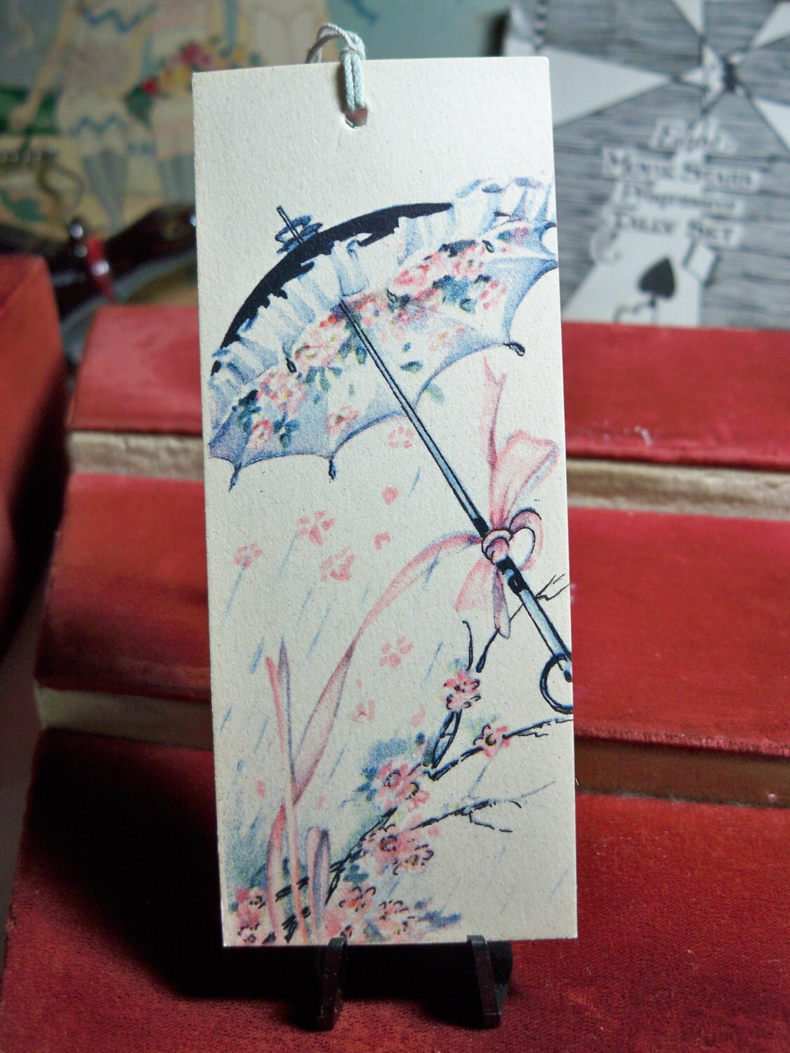 Art Deco 1920's Bridge Tally Card Pretty Pastel Blue and Pinks Flower ...